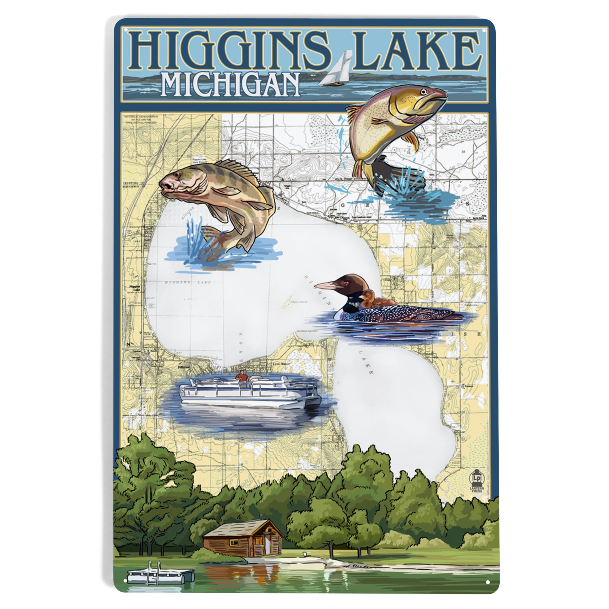 Higgins Lake, Michigan, Lake Chart (12x18 Aluminum Art, Indoor Outdoor ...
