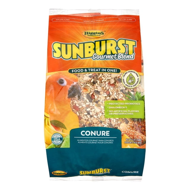 Higgins Sunburst Gourmet Bird Food, Conure Feed & Treats, 3 Lb ...