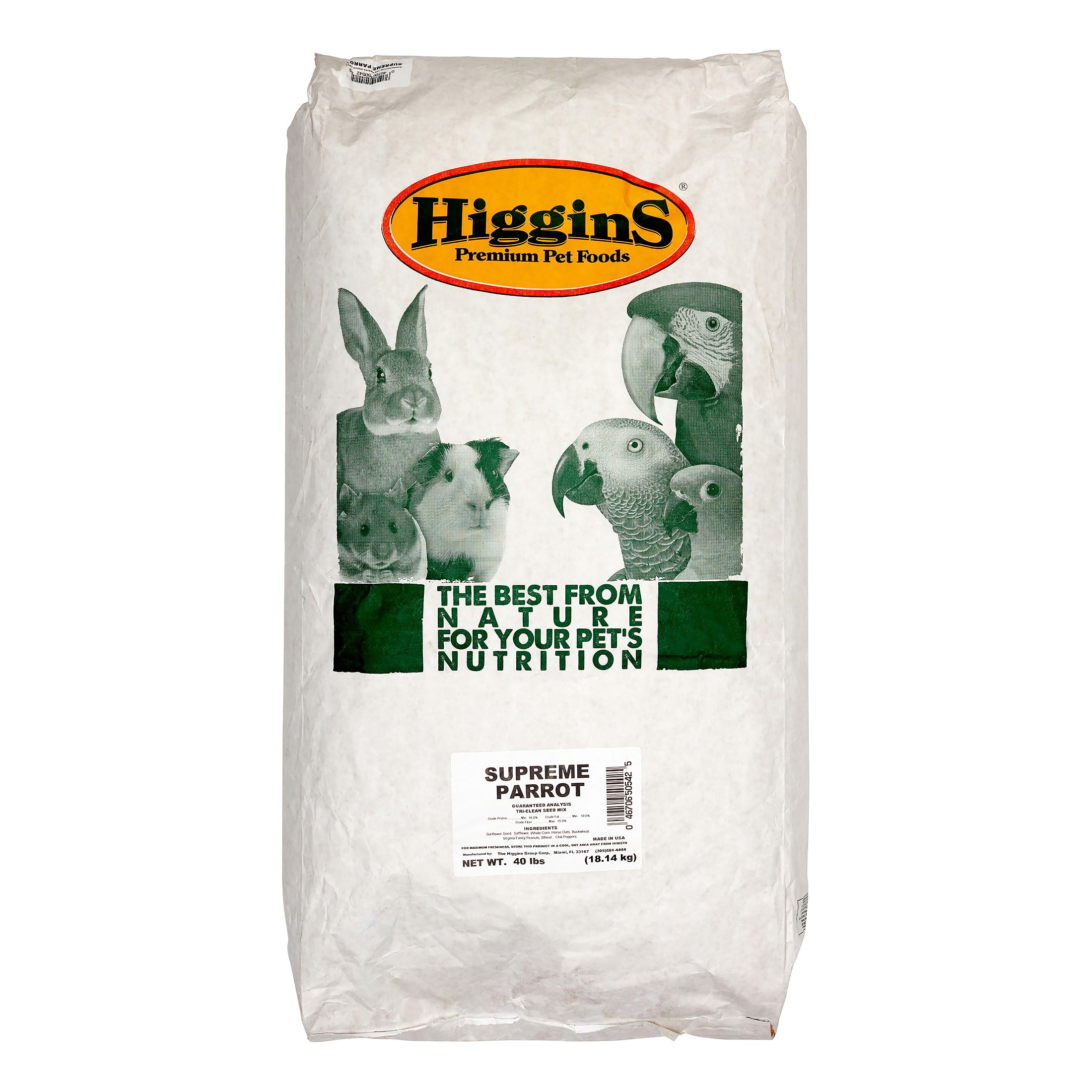 Higgins Supreme Parrot Bird Food, 40 Lb - Premium Pet Seed Blend ...
