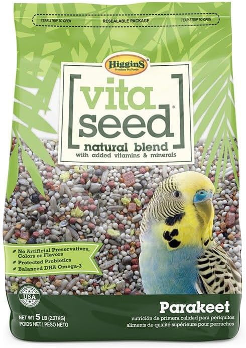 Higgins Vita Seed Parakeet Food 5 lbs. Premium Seed Blend w/ Probiotics ...