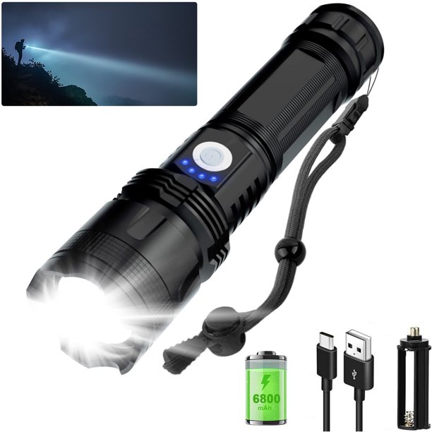 90000 Lumens Flashlight Rechargeable,Outdoor Portable LED Waterproof ...