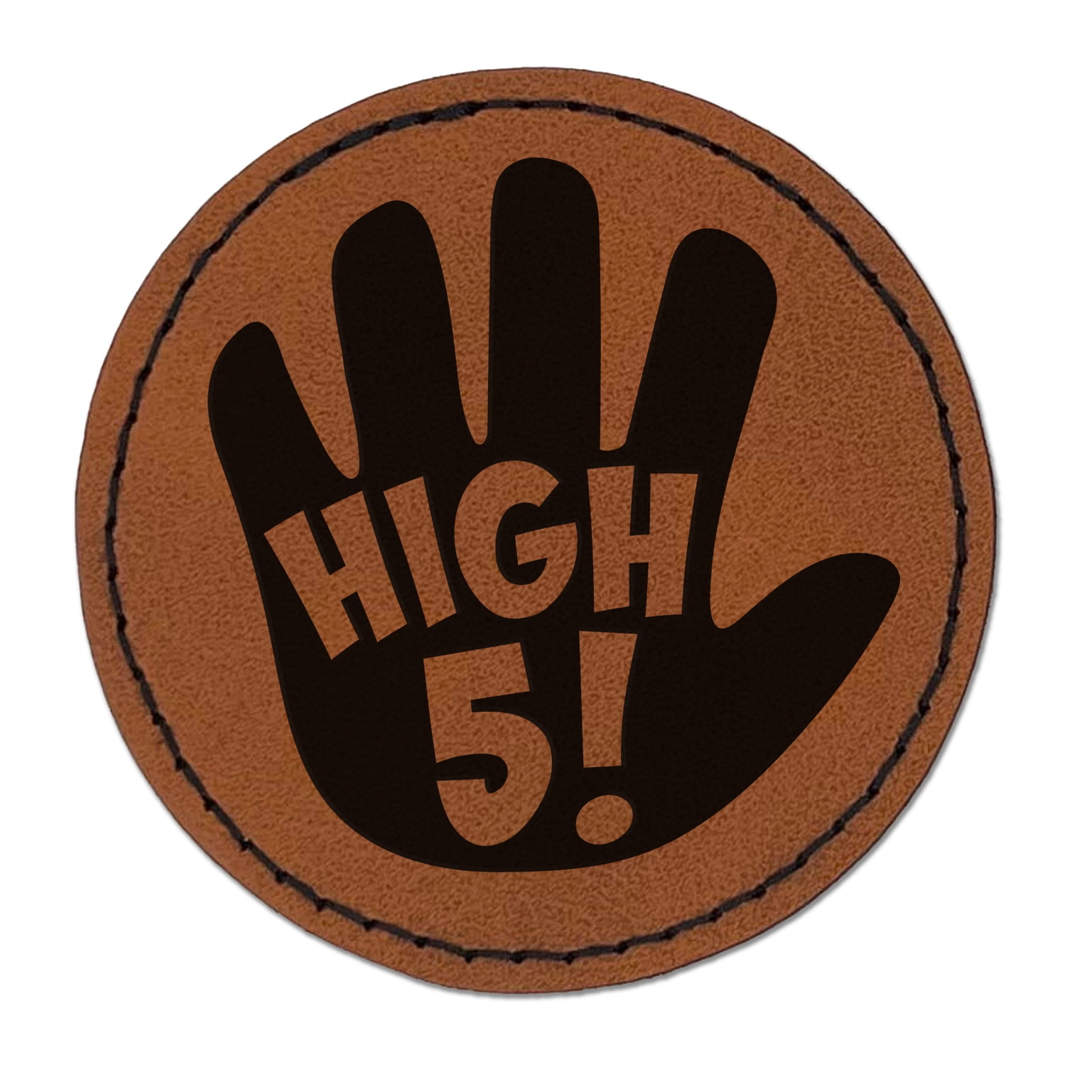 High 5 Hand Gesture Congrats 2.5" Faux Leather Round Engraved Iron-On ...