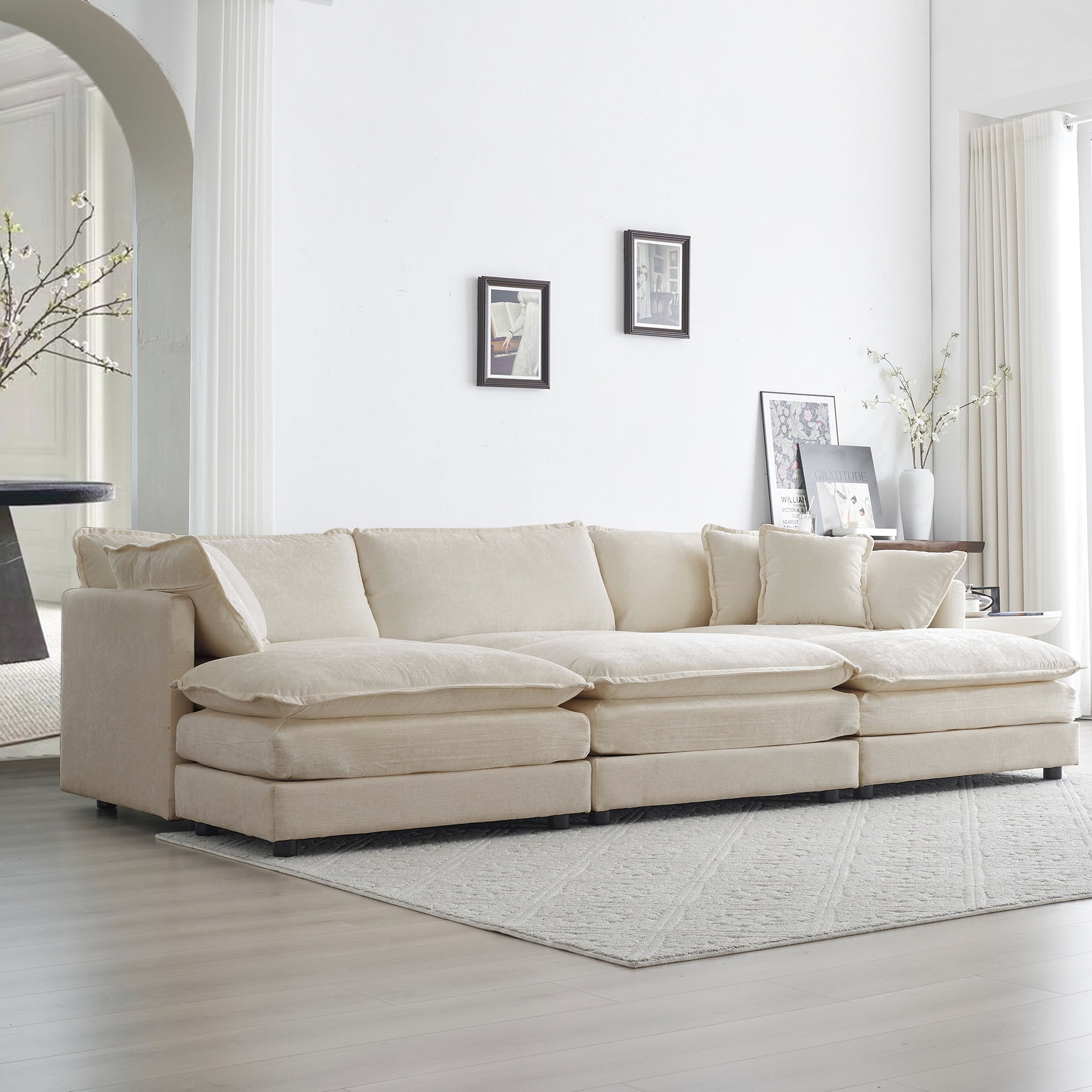 High 6 Seater Sectional With 3 Ottomans And Supportive Back Chenille ...