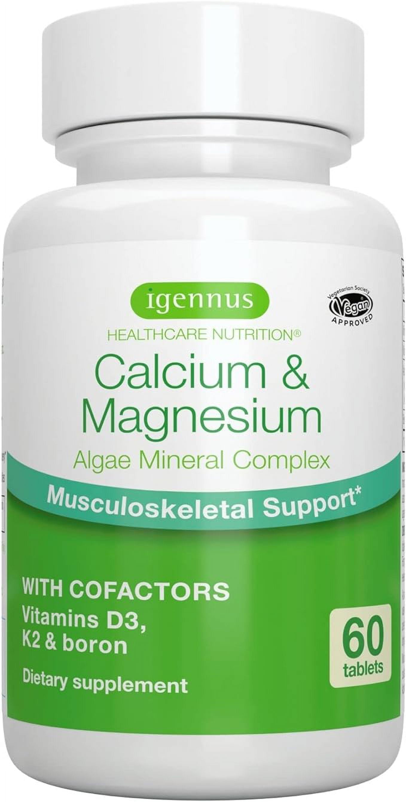 High Absorption Algae Calcium & Magnesium Supplement, Plant Based, K2 ...