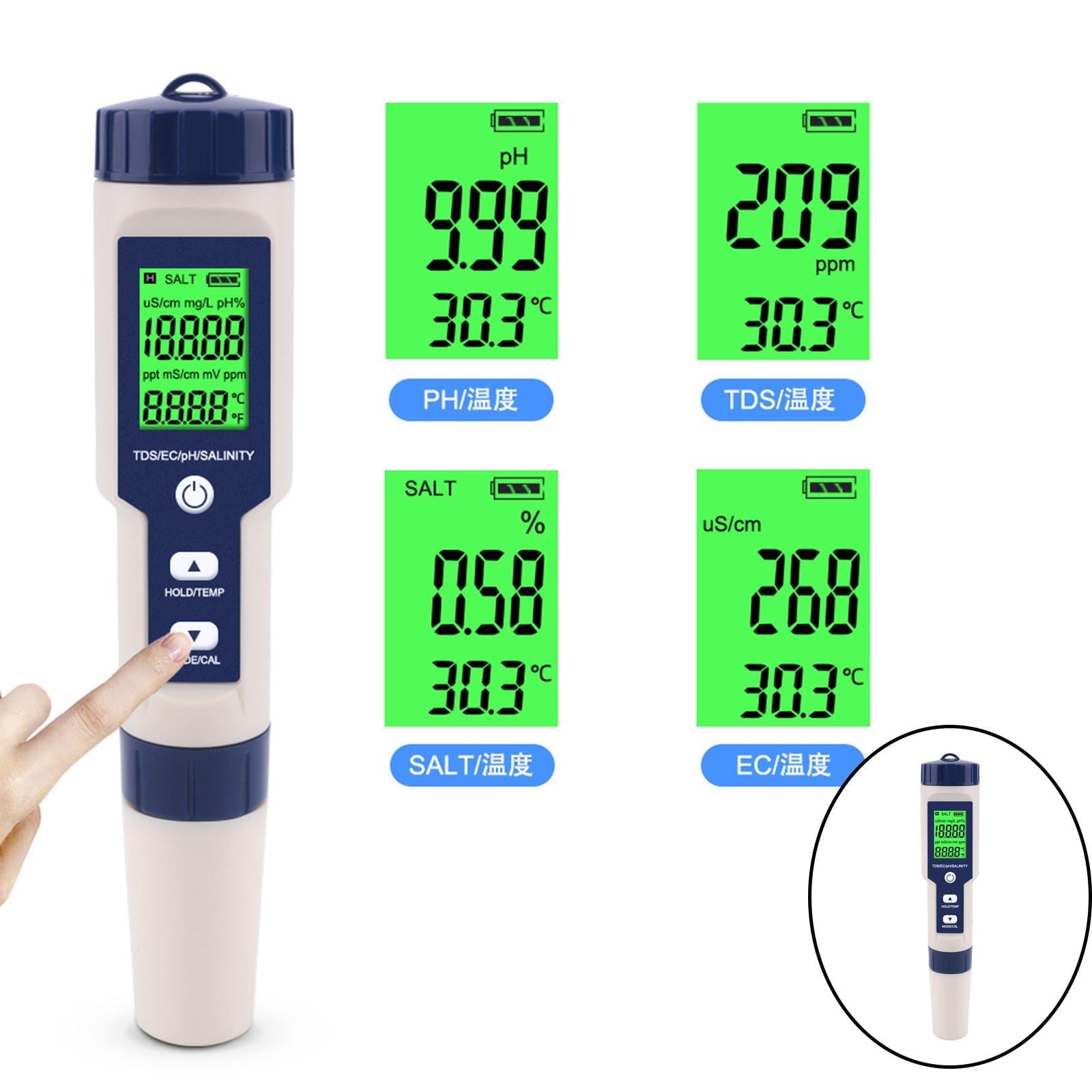 High Accuracy 5 in 1 Salinity Tester for Salt Water, Pool Salt Tester ...