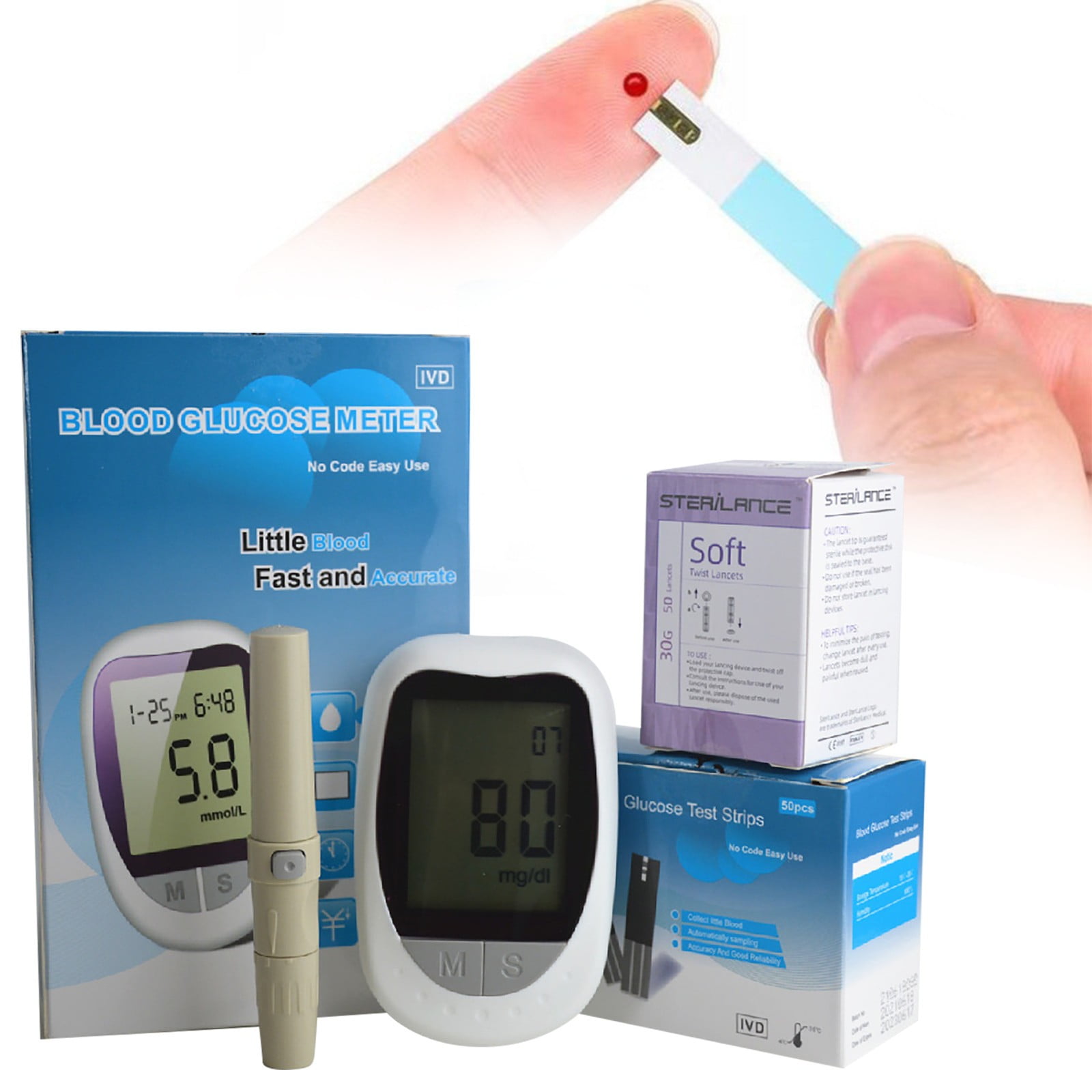 High Accuracy Blood Glucose Monitor Kit | No Coding Required with 50 ...