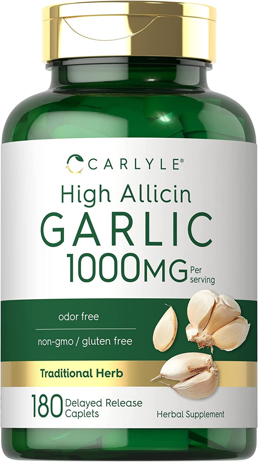 Carlyle High Allicin Garlic 1000mg - 180 Odorless Caplets | Vegetarian ...
