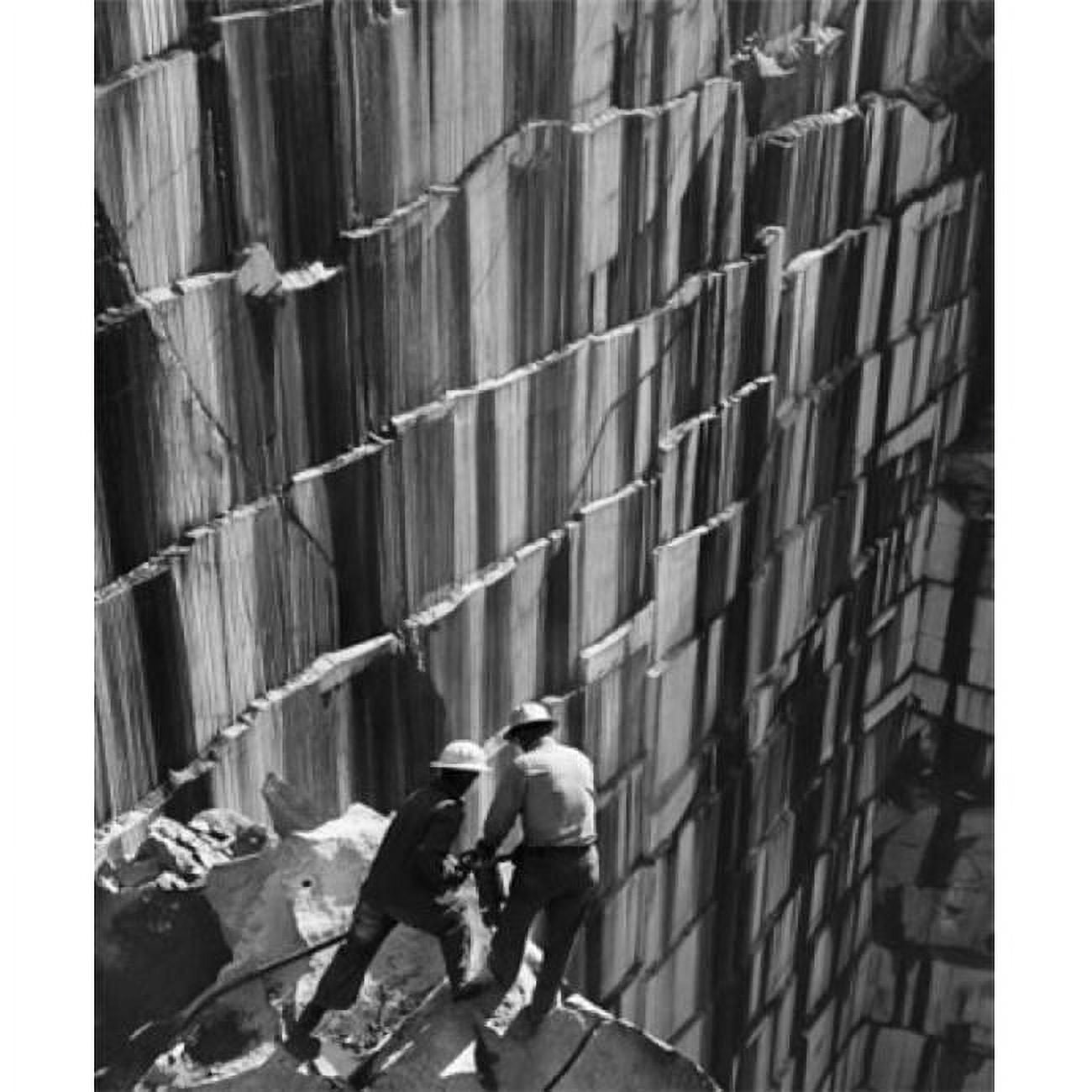 High Angle View of Two Men Working On A Granite Quarry Poster Print, 24 ...