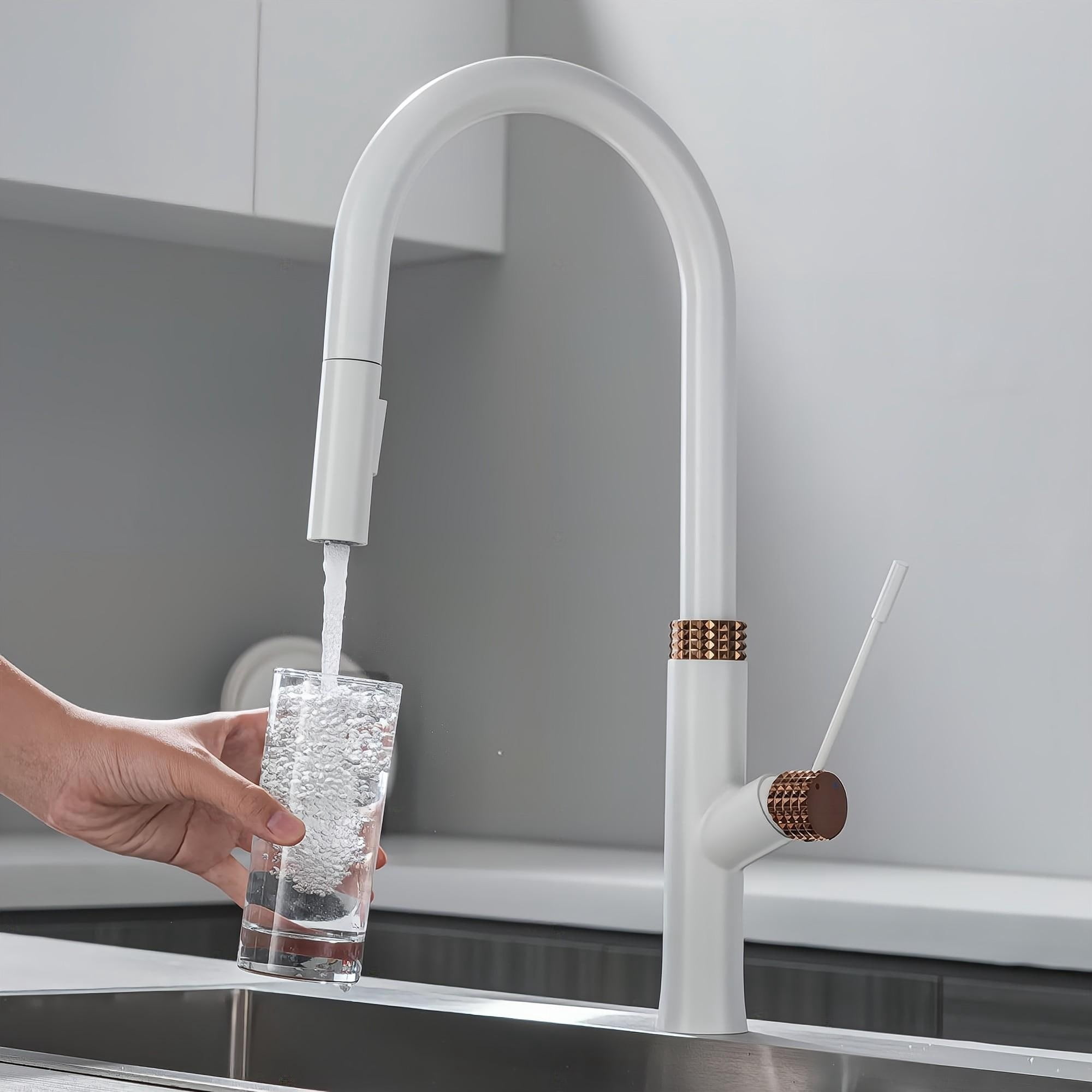 High-Arc 4-Way Pull down Kitchen Faucet with 360 Degree Spout in White ...