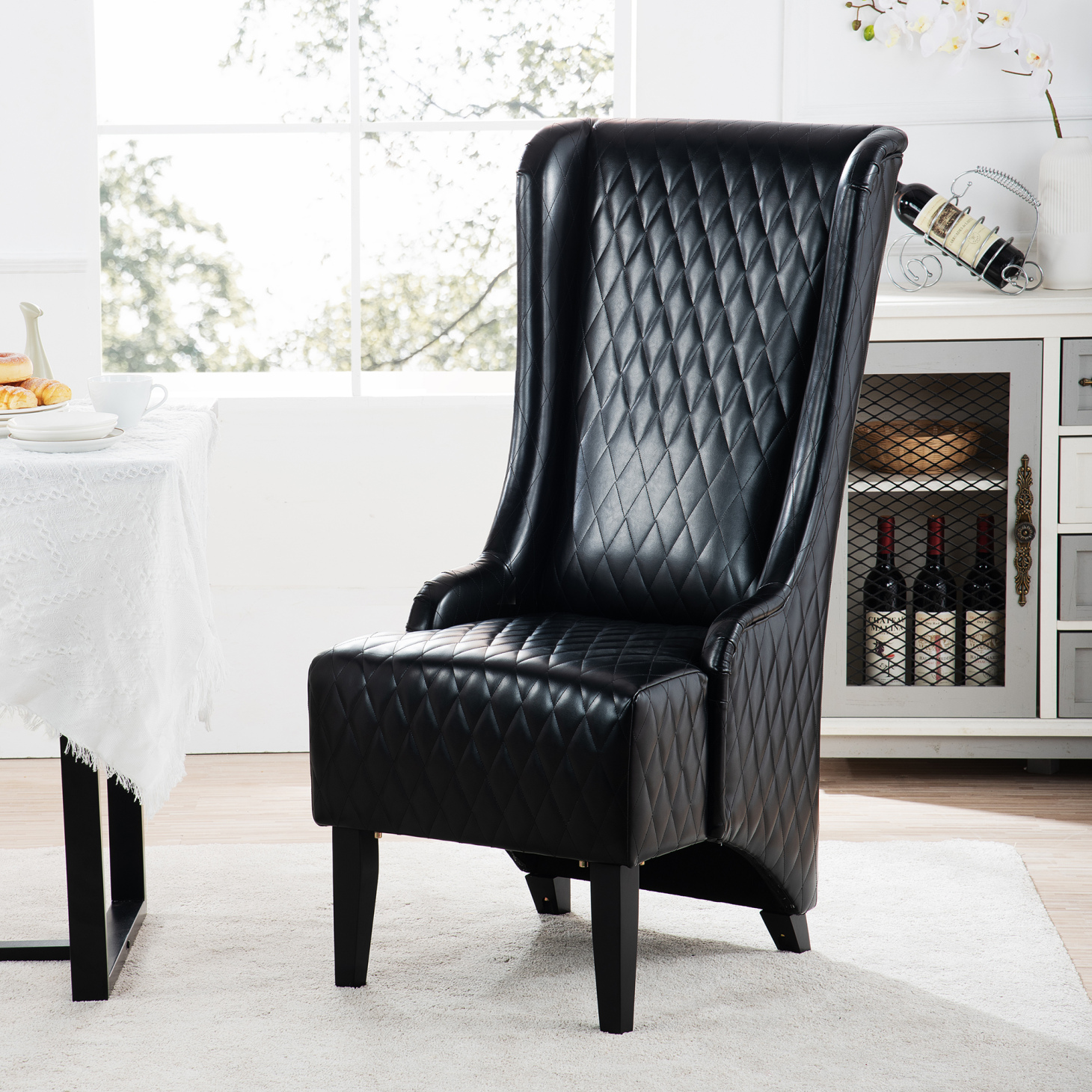 High Back Armless Chair, PU Leather Accent Chair Retro Throne Chair ...