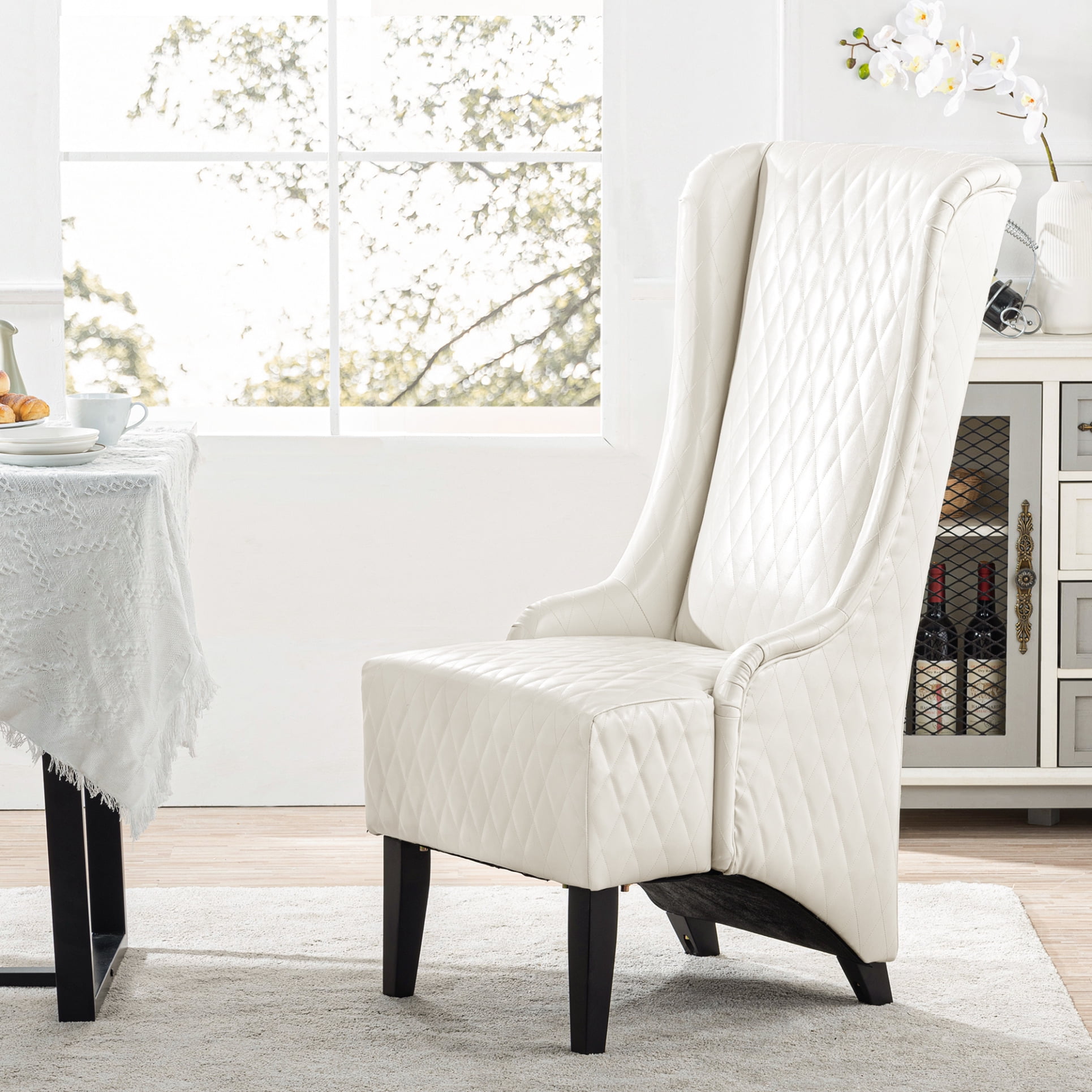 THOWDEE High Back Armless Chair, PU Leather, Birch Wood Legs, White, 23 ...