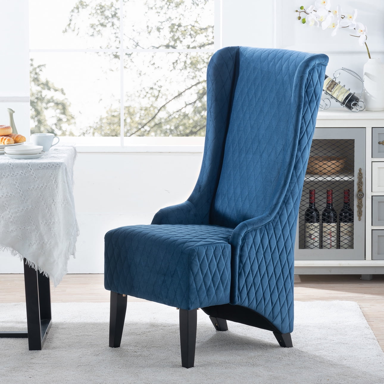 High Back Armless Chair, Tufted Fabric Accent Chair Retro Throne Chair ...