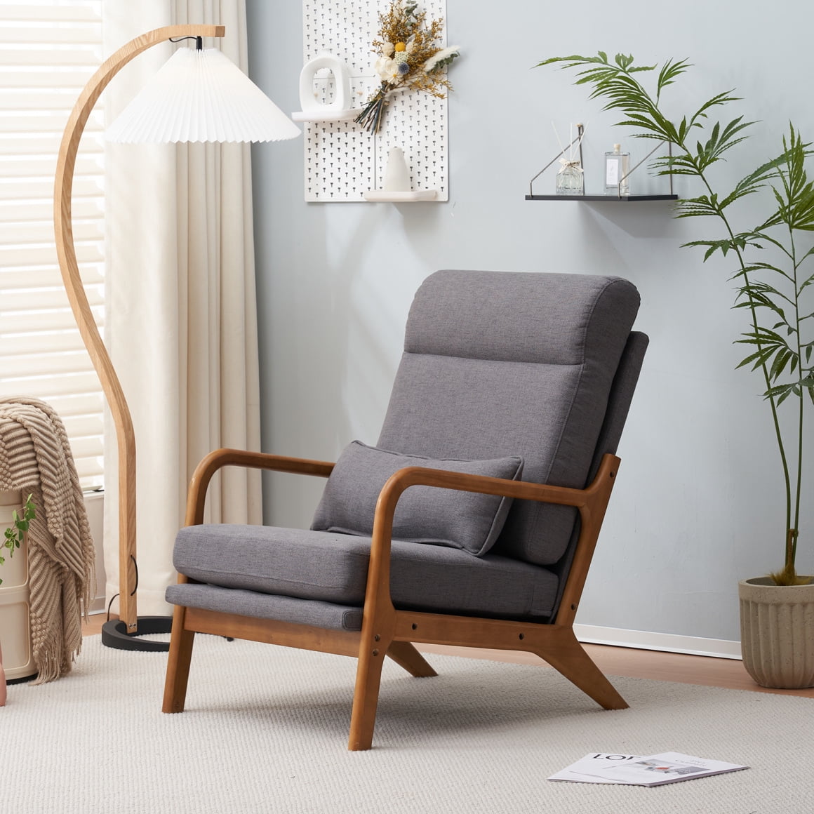 High Back Armrest Single Lounge Chair With Soft Cushion and Pillow ...