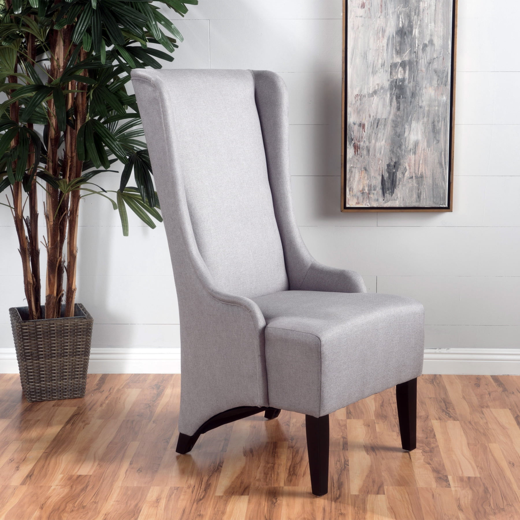 High Back Contemporary Dining Chair with Winged Frame & Plush Fabric ...