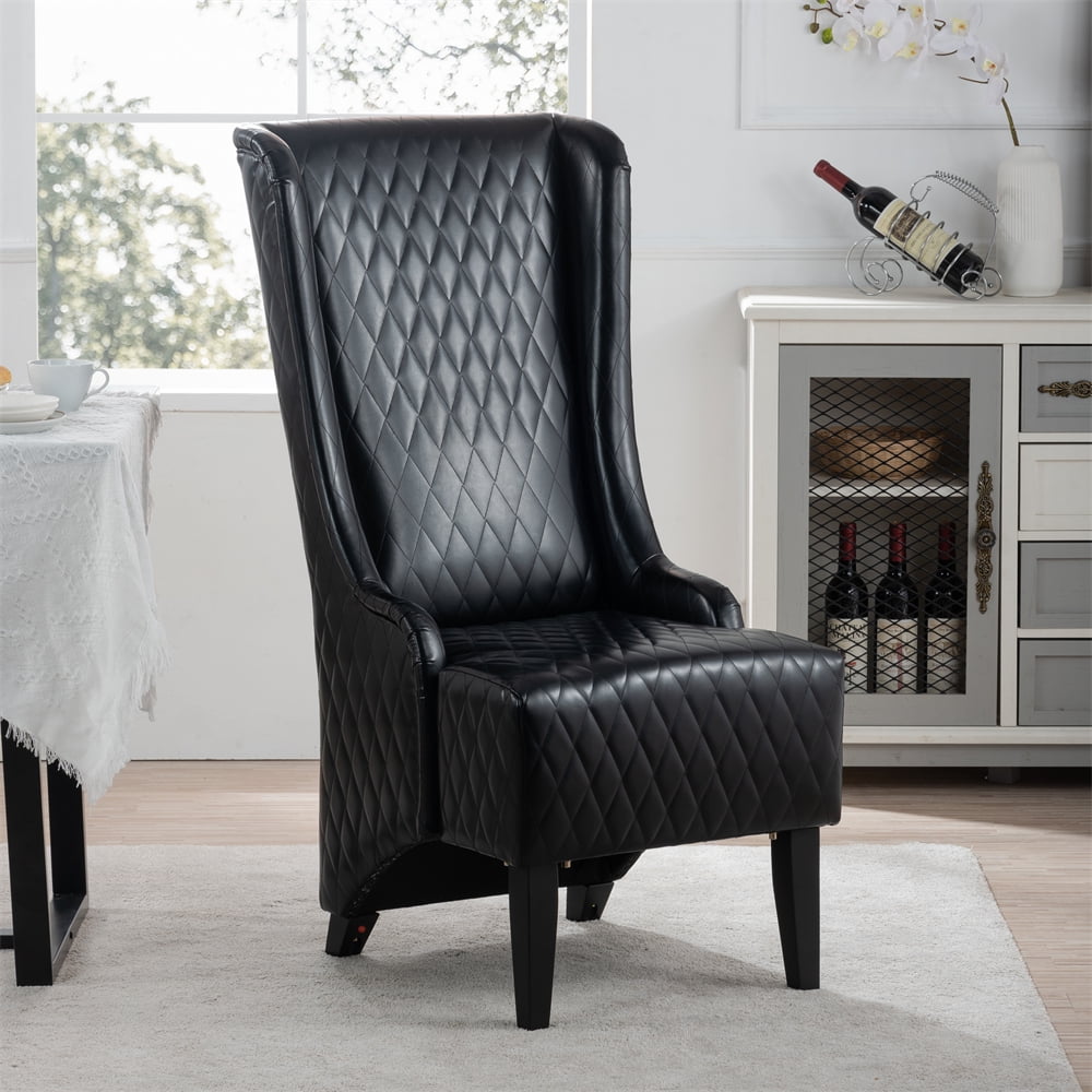 Elegant High Back Dining Chair, PU Leather Upholstered Wingback, Solid ...