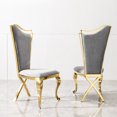 High Back Dining Chairs Of 2 - Grey Fabric, Mirror Gold Stainless Steel ...