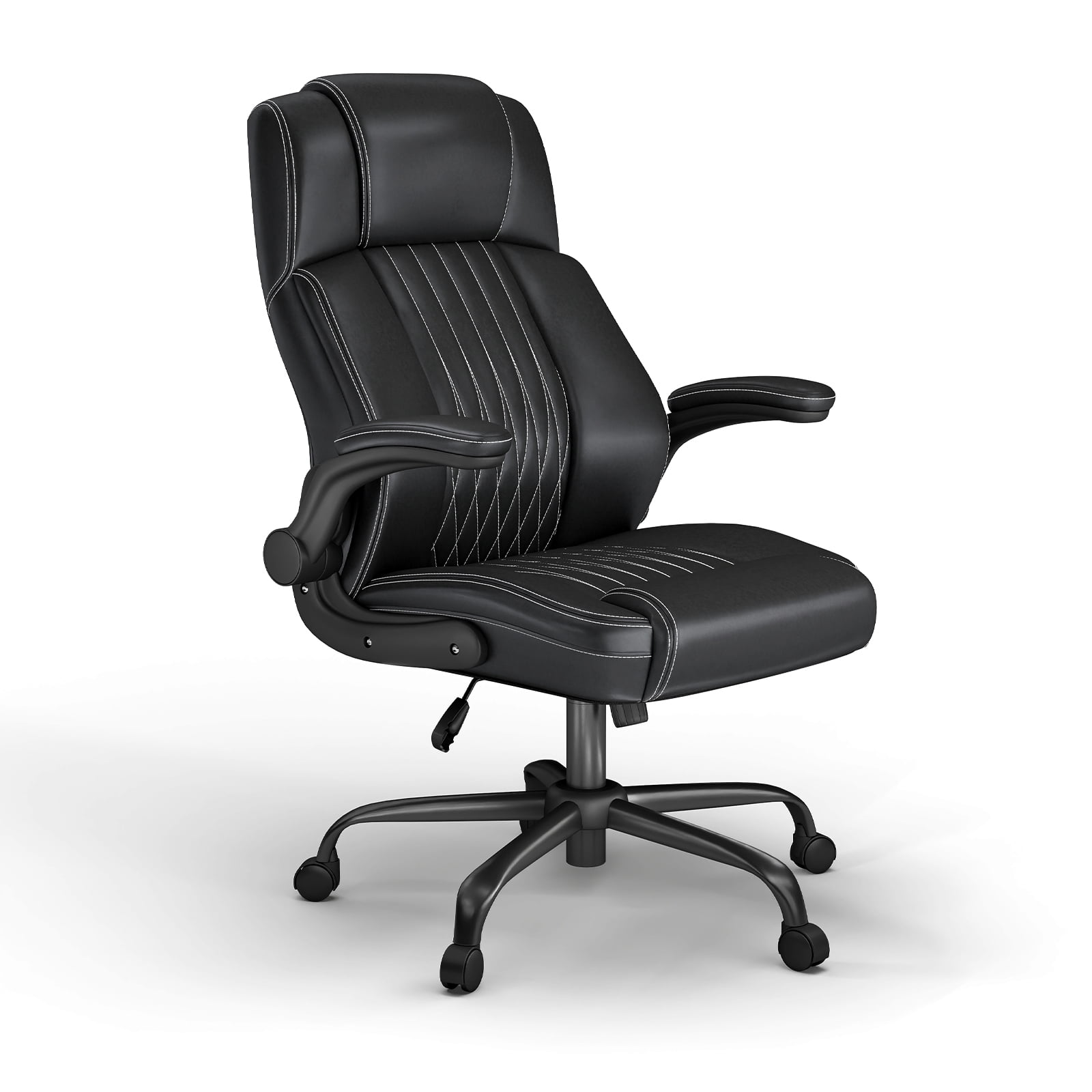 High-Back Executive Office Chair, Black PU Leather, Adjustable Armrests ...