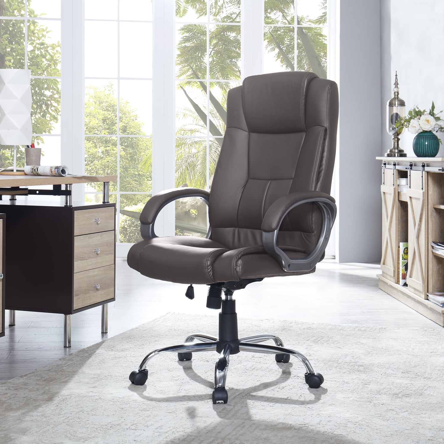 High-Back Executive Office Chair by Naomi Home-Color:Brown,Style ...