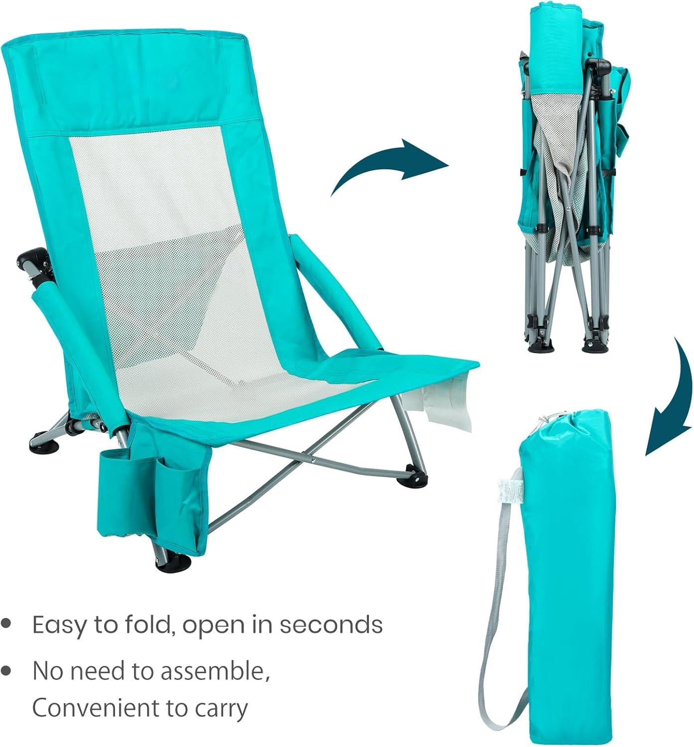 High Back Folding Beach Chair with Detachable Cooler Bag High Back Mesh ...