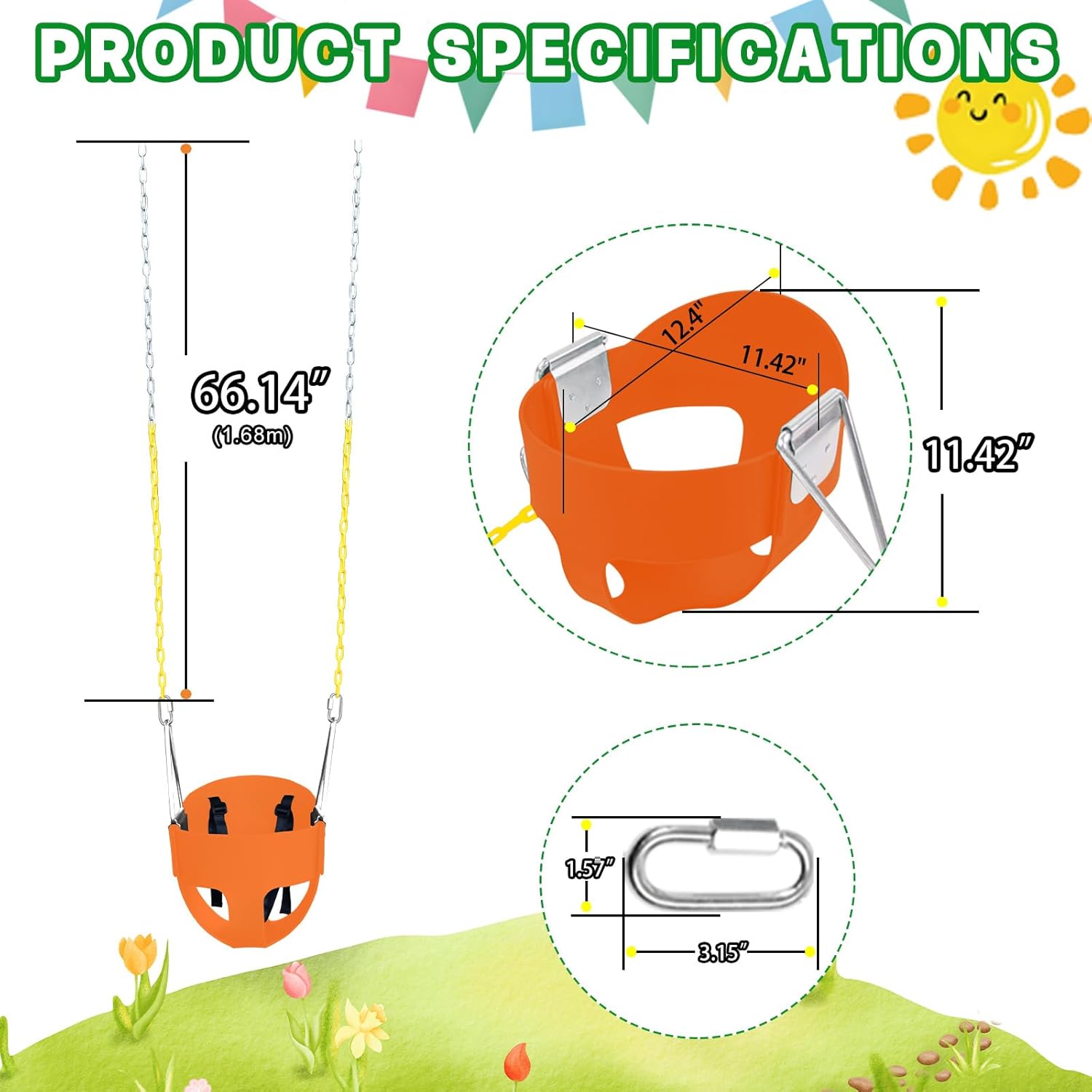 High Back Full Bucket Swing Seat with Adjustable Safety Harness, 66 ...