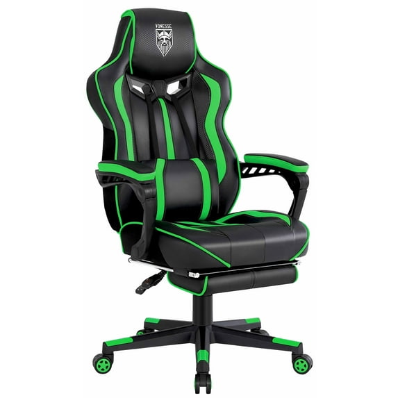 High Back Gaming Chair with Lumbar Massage and Footrest, Reclining ...