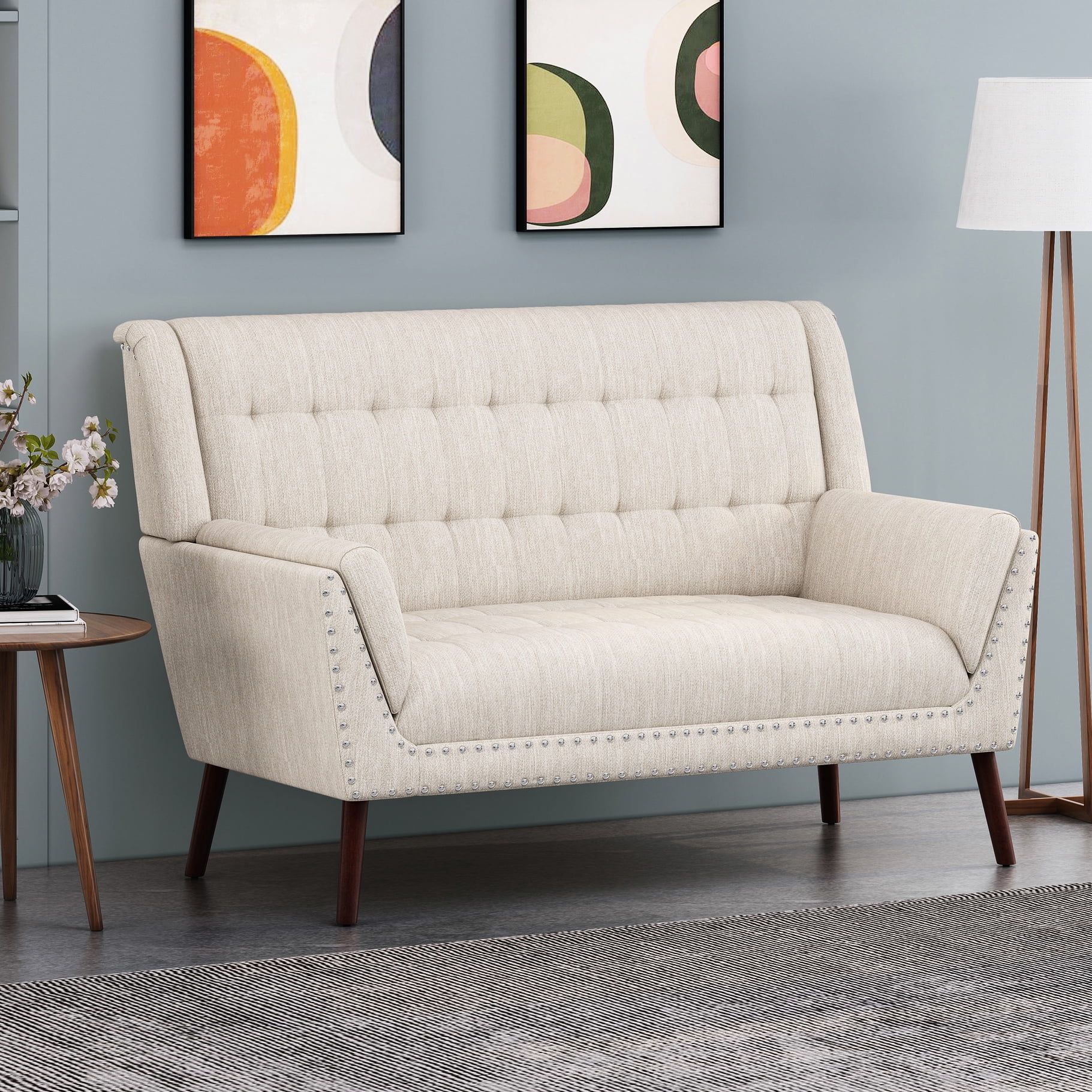 High Back In Beige, Adds Luxury To Living Room Decor Flared Arms Beige ...