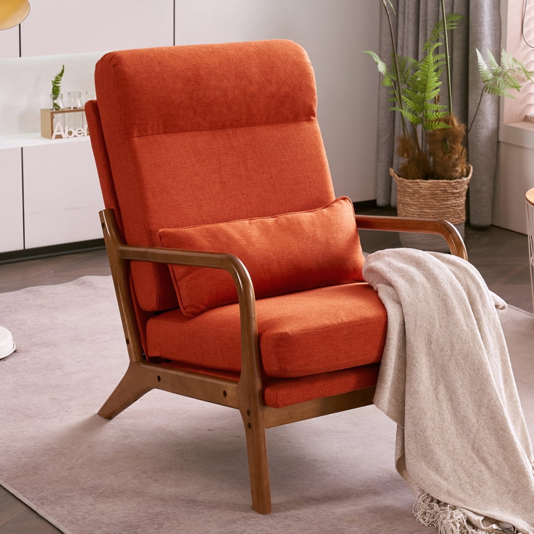 High Back Leisure Chair with Arm Rest, Solid Wood Armchair with Cushion ...