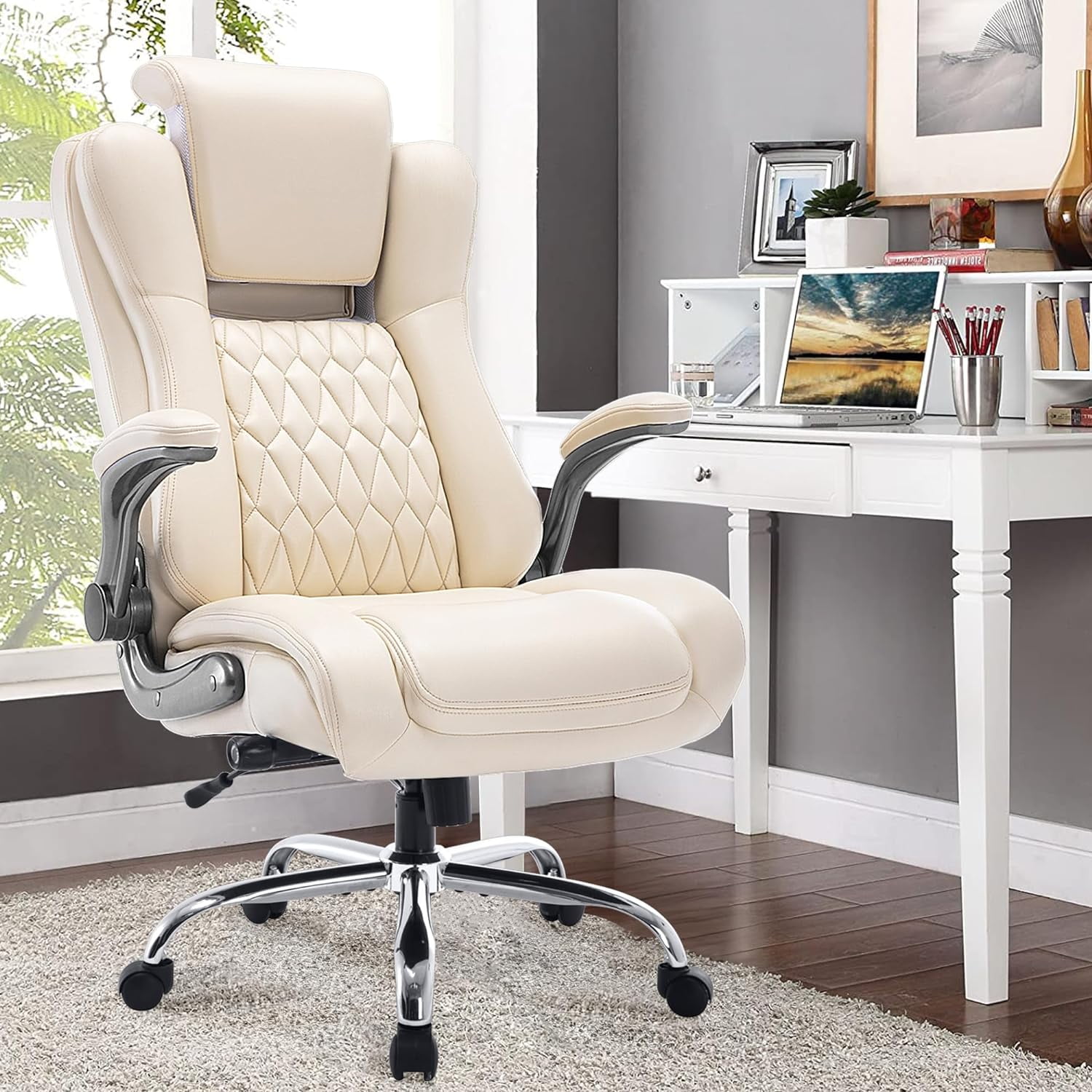 High Back Office Chair with Flip-up Armrests - Lifting Headrest, Built ...