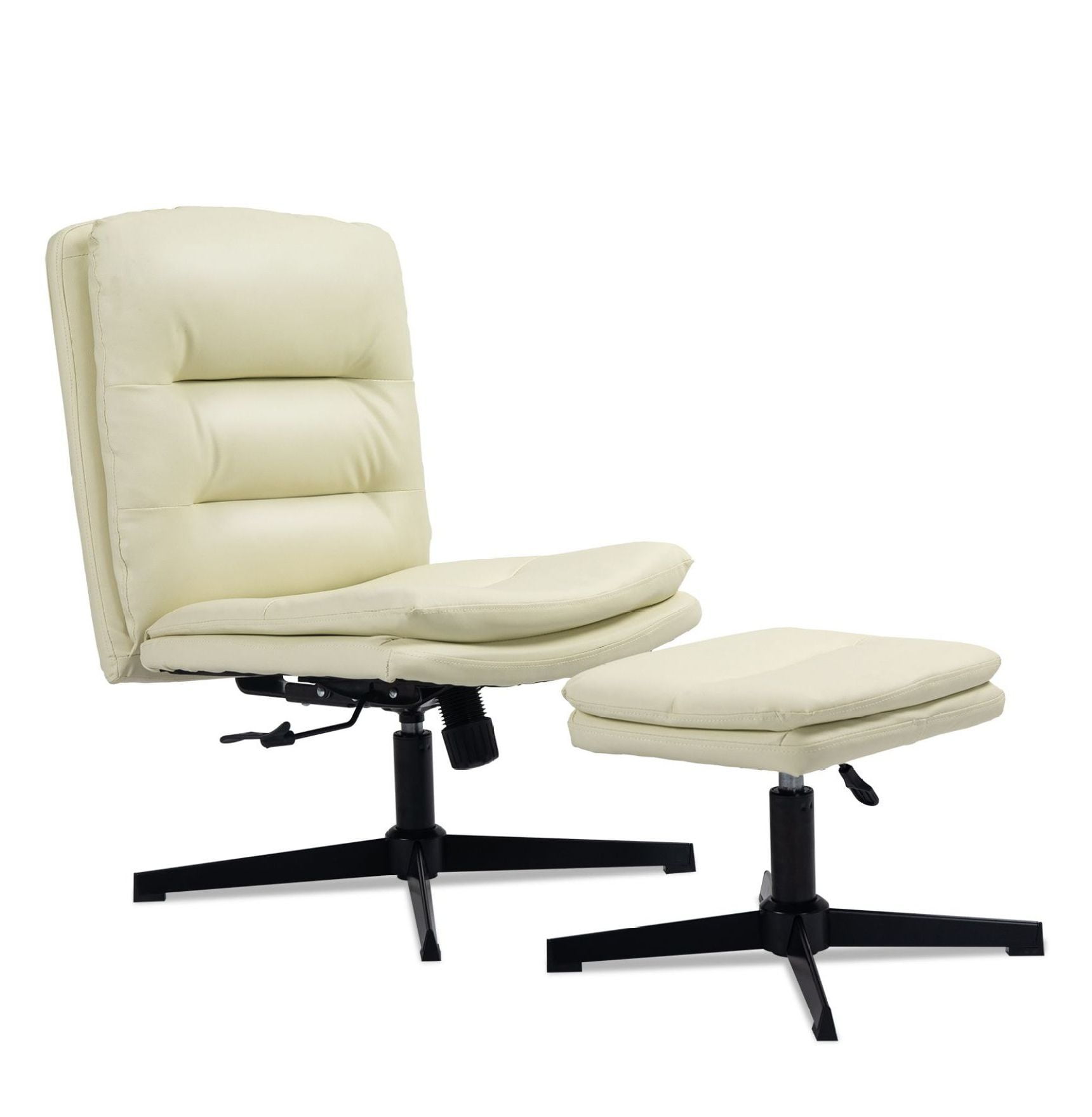 High Back Office Chair with Ottoman, PU Leather Armless Desk Chair No ...