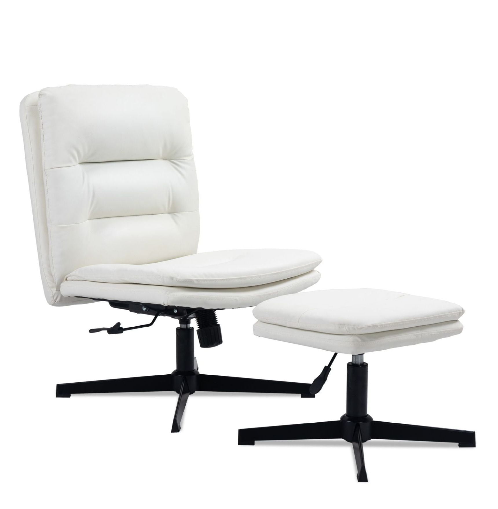 High Back Office Chair with Ottoman, PU Leather Armless Desk Chair No ...