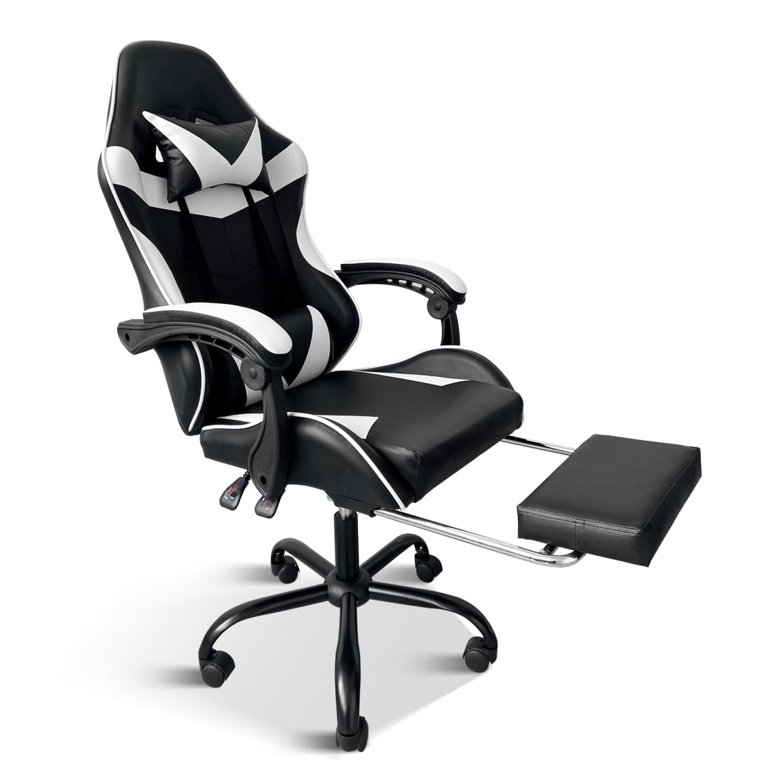High Back PU Leather Gaming Chair with Footrest, Height Adjustable ...