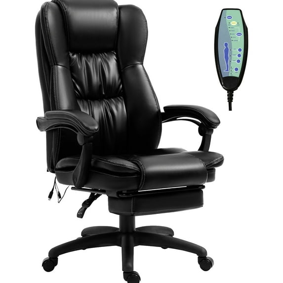 High Back PU Leather Reclining Chair with 6-Point Massage | Adjustable ...