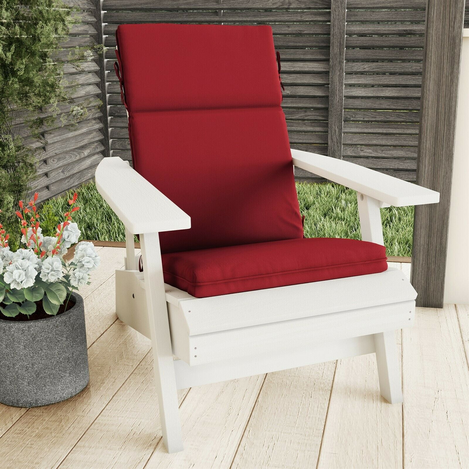 High Back Patio Chair Cushion 21.5 Wide String Tie Red or Blue Outdoor ...