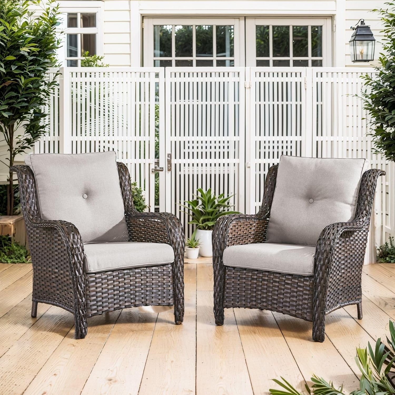 High Back Patio Chairs Set of 2 - Brown Wicker Chairs Outdoor Seating ...