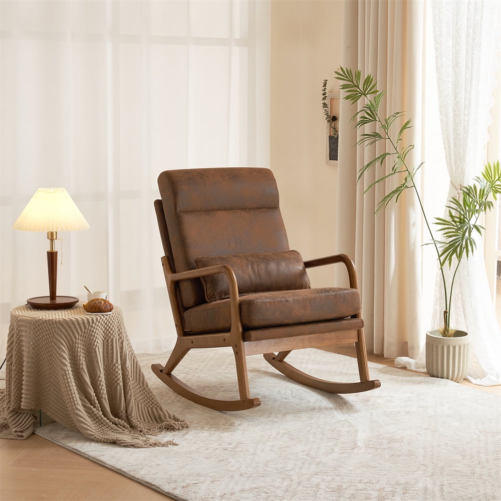 High Back Rocking Chair, Comfortable Accent Rocker Chair with Padded ...
