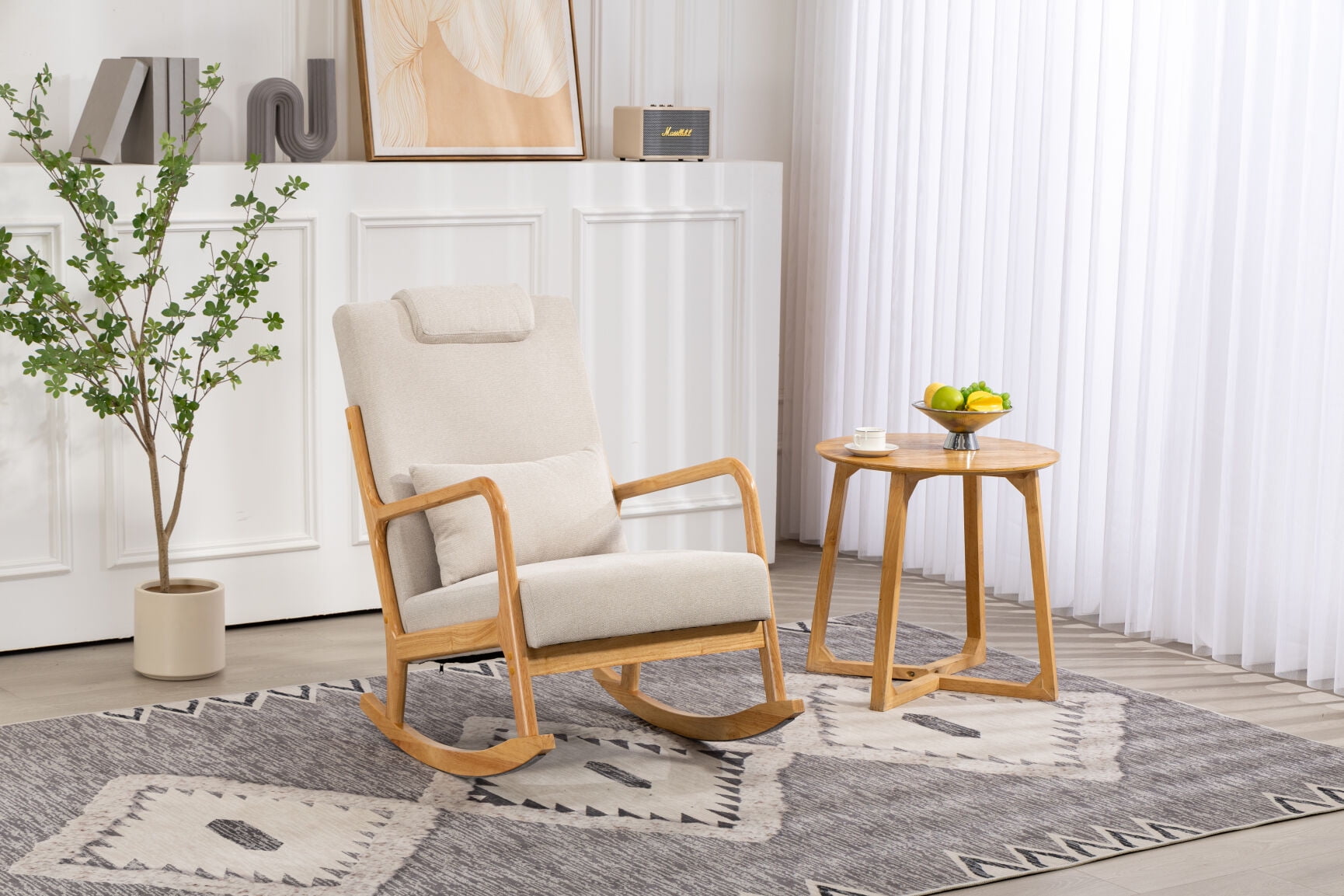 High Back Rocking Chair with Lumbar Support & Ergonomic Armrests ...