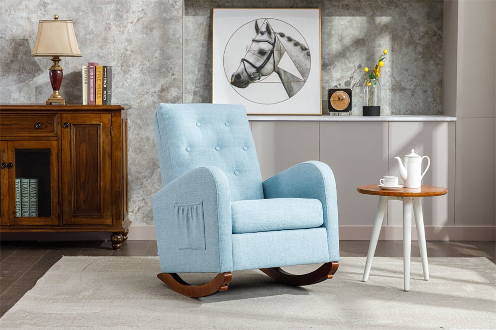 High Back Rocking Chair,Modern Baby Room Rocker with Velvet Upholstered ...