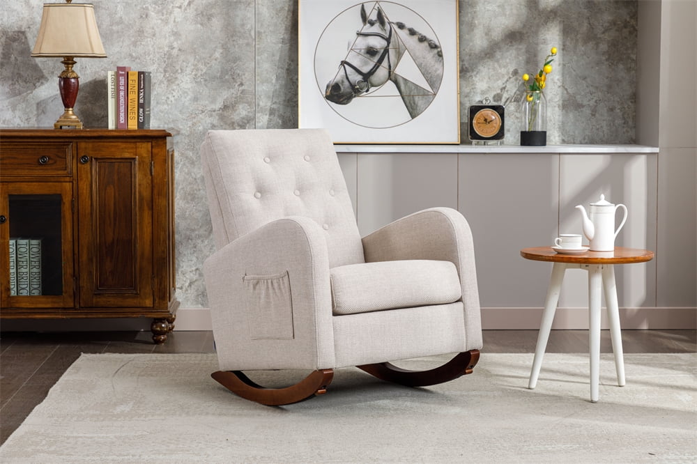 High Back Rocking Chair, Modern Baby Room Rocker with Velvet ...