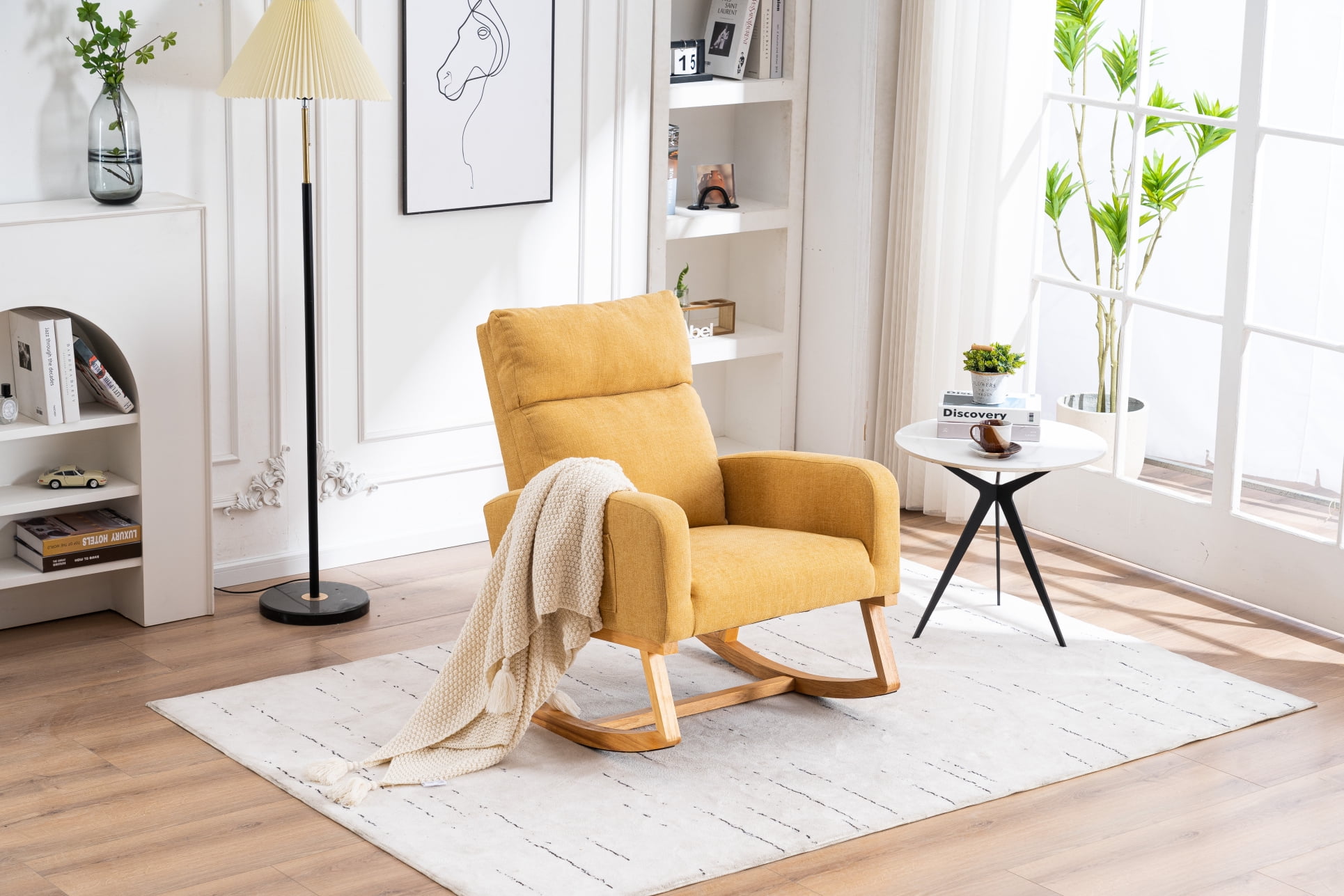 High Back Rocking Chair, Upholstered Accent Glider Rocker with Side ...