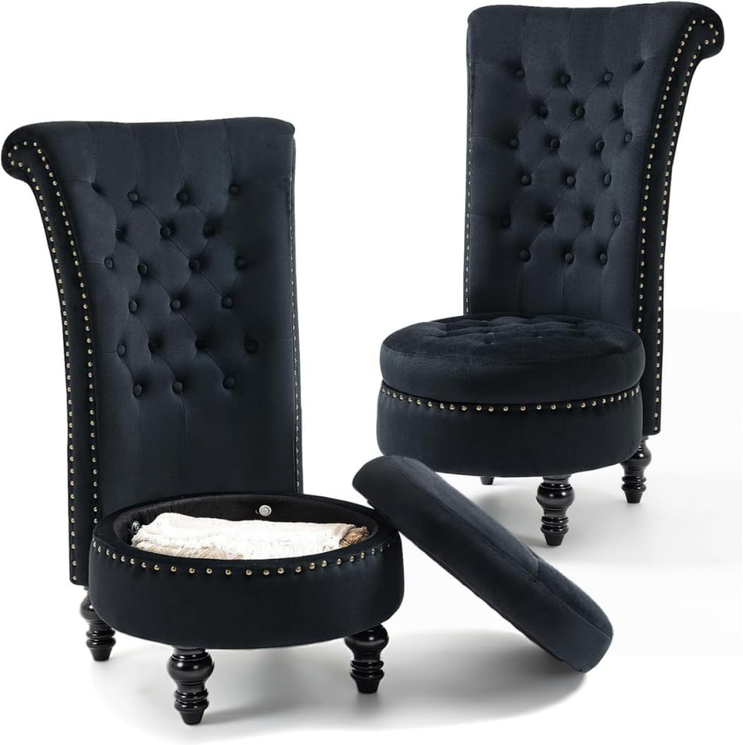High Back Throne Chair Velvet Armless Royal Accent Chair w/Storage ...