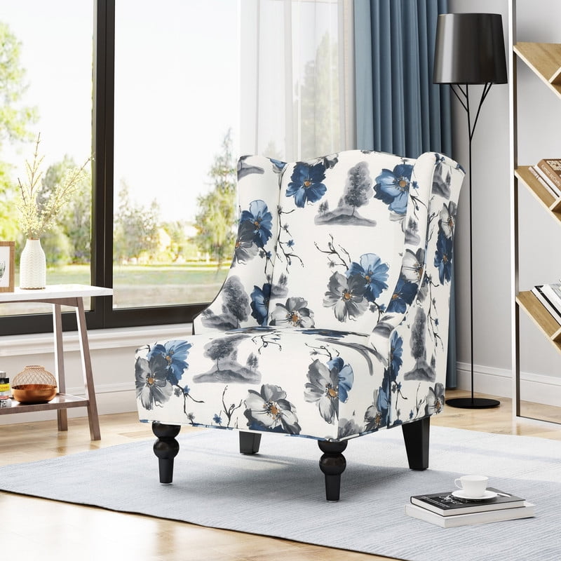 High-Back Wingback Club Chair Contemporary Fabric Upholstered Armchair ...
