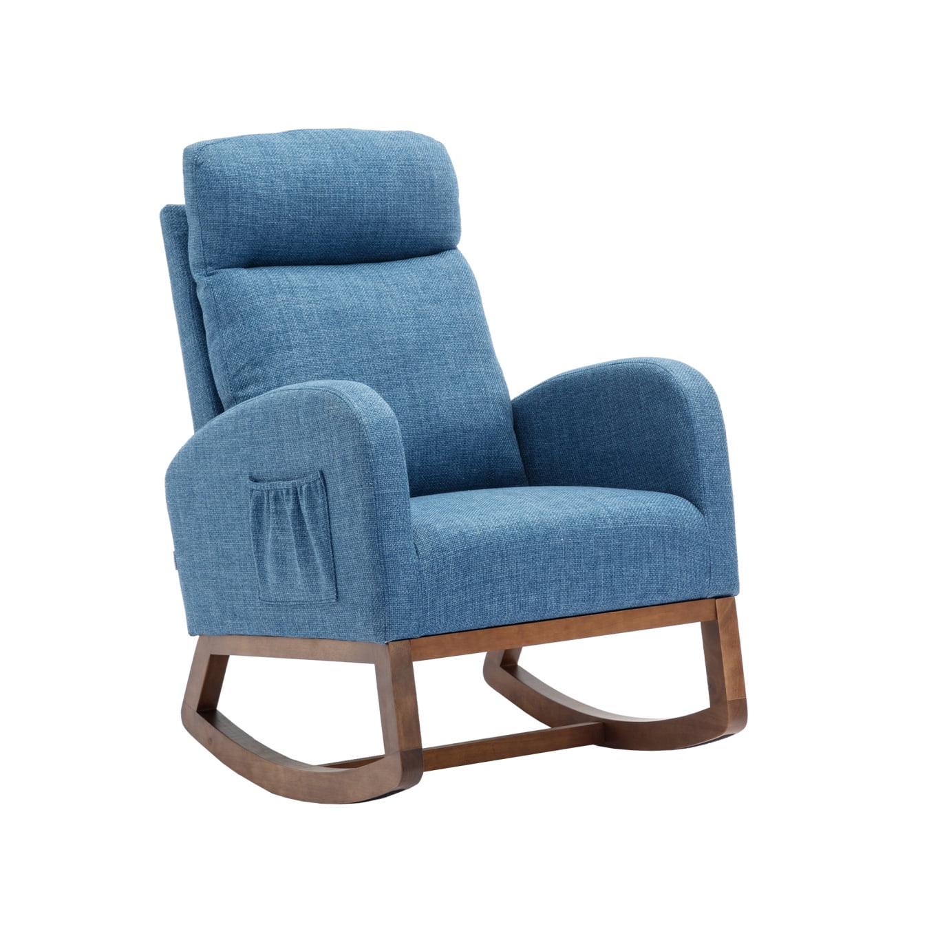 High Backrest Rocking Chair With Thick Padded Cushion and Side Pocket ...