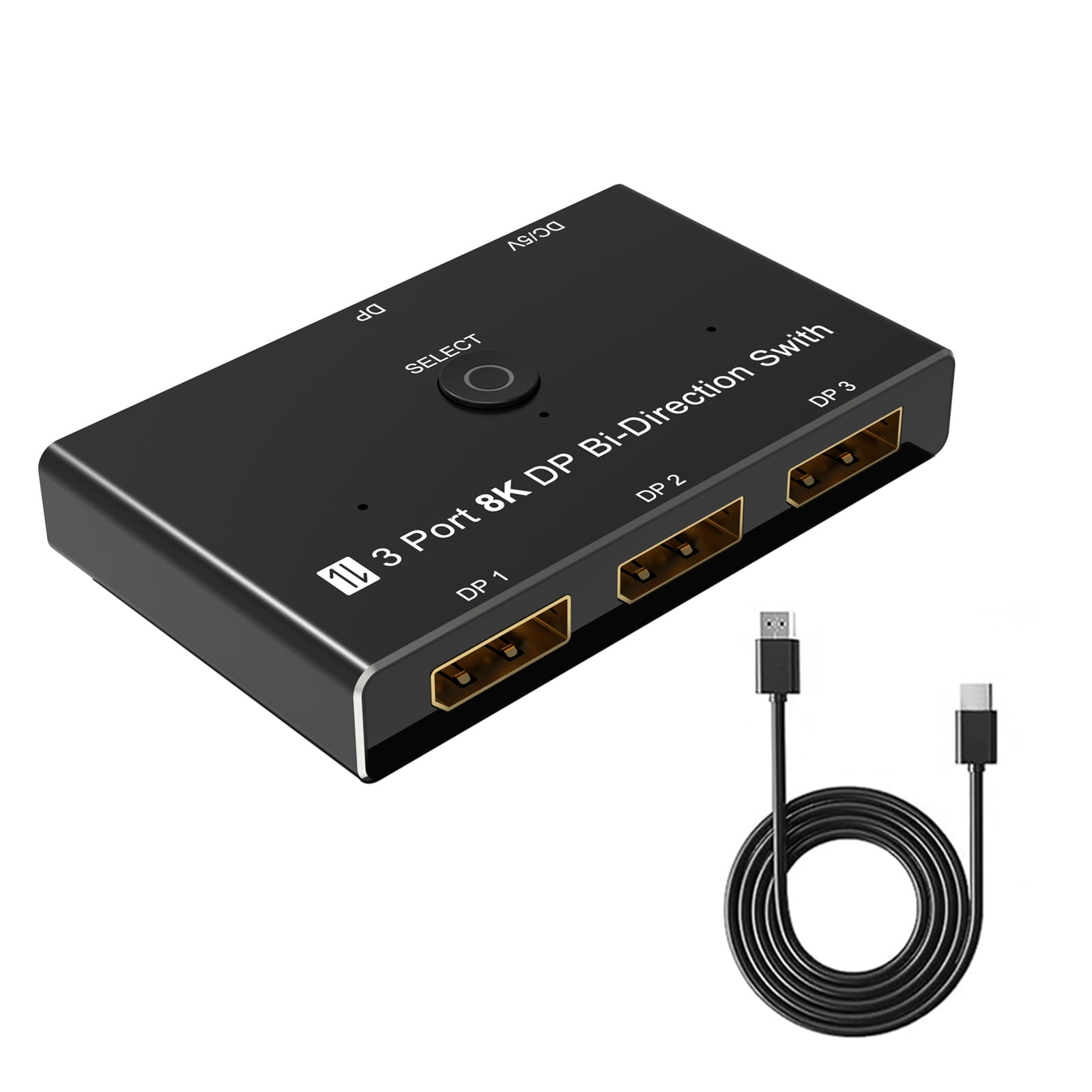 High Bandwidth DisplayPort Switcher 3 Devices to 1 Monitor 8K@30Hz Plug ...