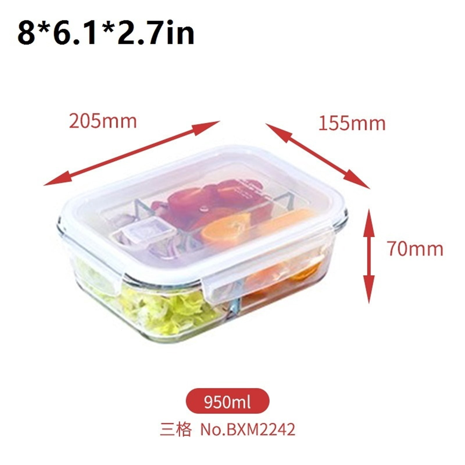 High Boron Glass Lunch Box - Microwave & Refrigerator Safe, Three-Grid ...