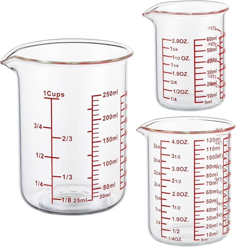 High Borosilicate Glass Measuring Cup Set-V-Shaped Spout，Includes 60ml ...