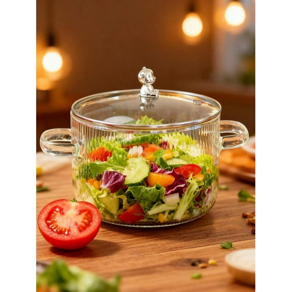 High Borosilicate Glass Stew Pot, 1.6L Transparent with Bear Handle for ...