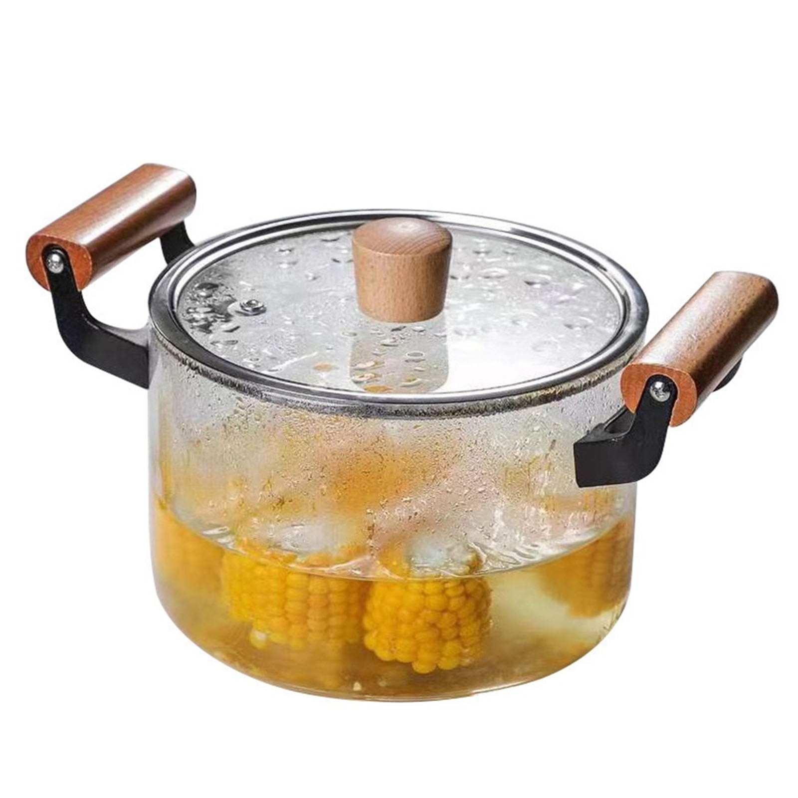 High Borosilicate Stovetop Cooking Pot with Wooden Handle and Clear Lid ...