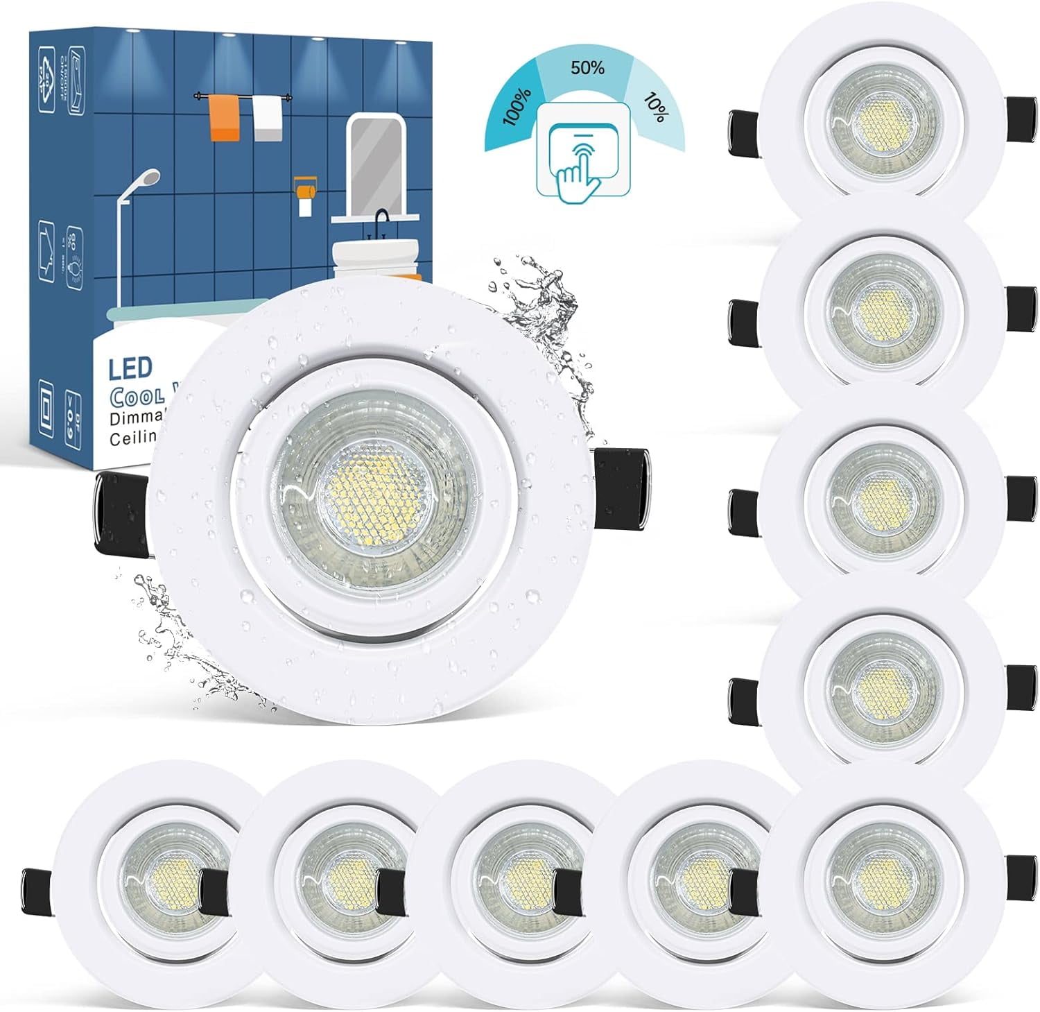 High Brightness Gimbal Led Recessed Lights, 6500K Cool White Adjustable ...