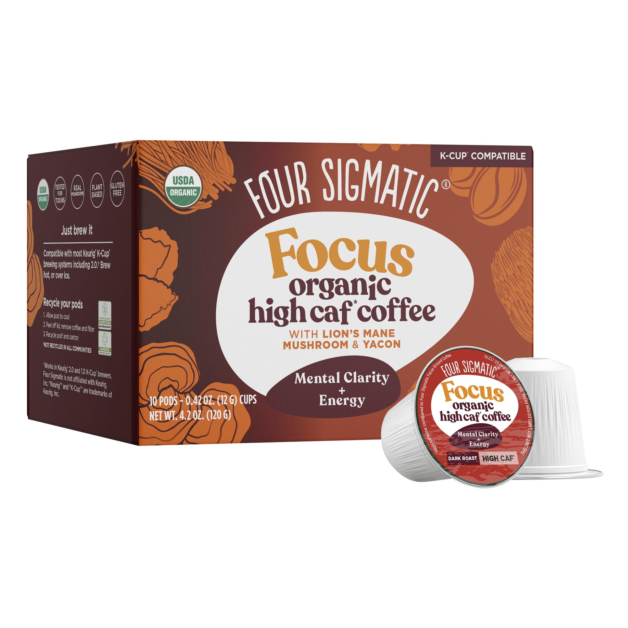Four Sigmatic High Caffeine Mushroom Coffee K-Cups | Organic Dark Roast ...
