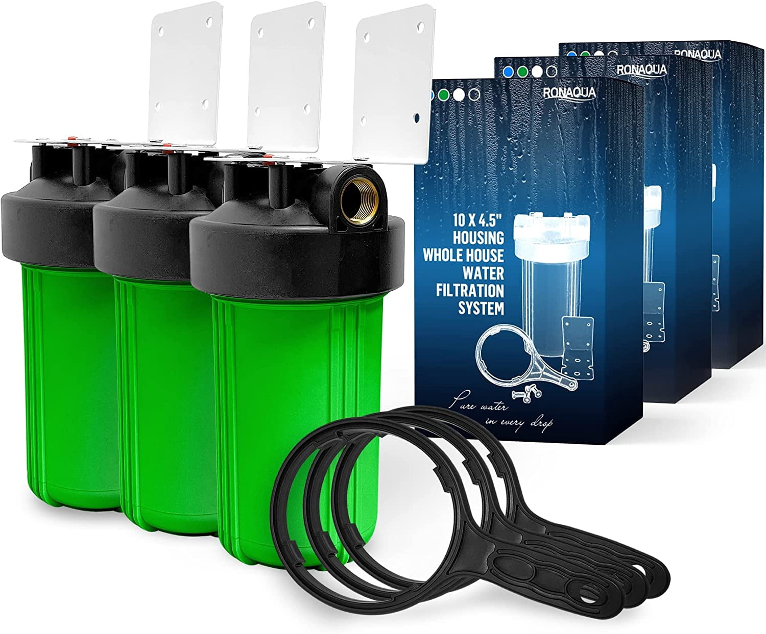 High Capacity 10 x 4.5” Whole House Filter Purifier System for Well or ...